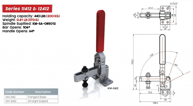 แคล้มจับชิ้นงานแนวตั้ง Series 11412 / 12412