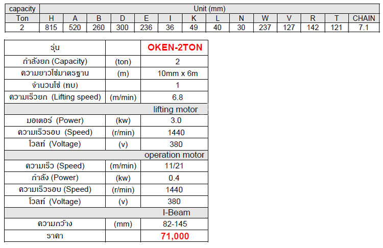 รอกโซ่ไฟฟ้า 4 ทิศทาง OKURA 2 Ton