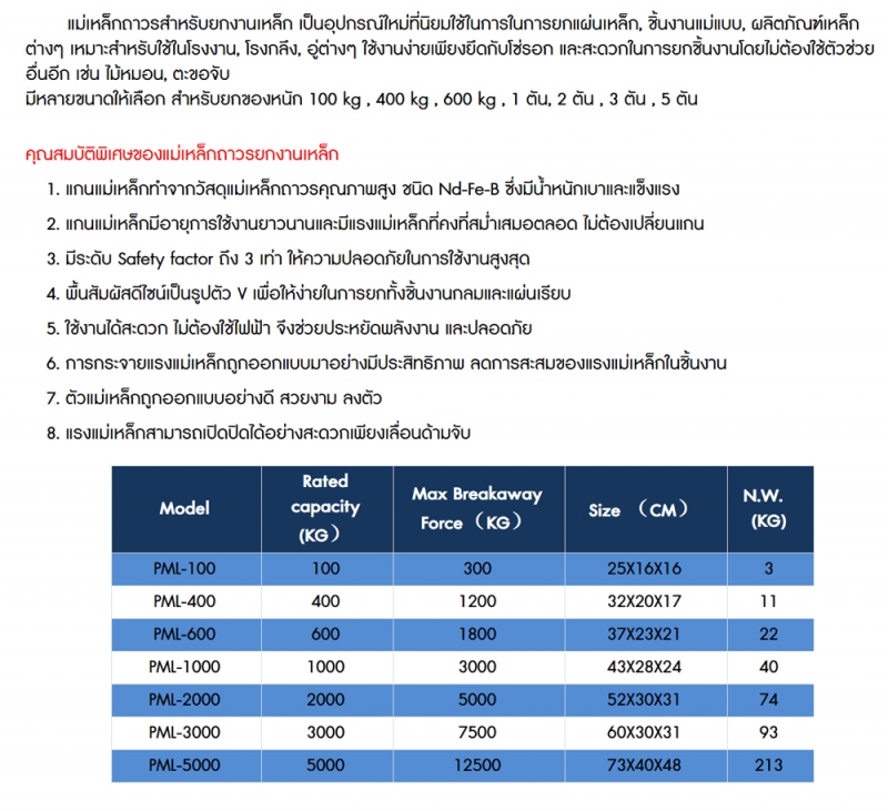 แม่เหล็กยกงาน,ยกเหล็ก PML-100